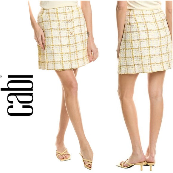 CAbi | Skirts | Nwt Cabi Sz 4 8 Tweed White Yellow Checkered Mini Skirt ...